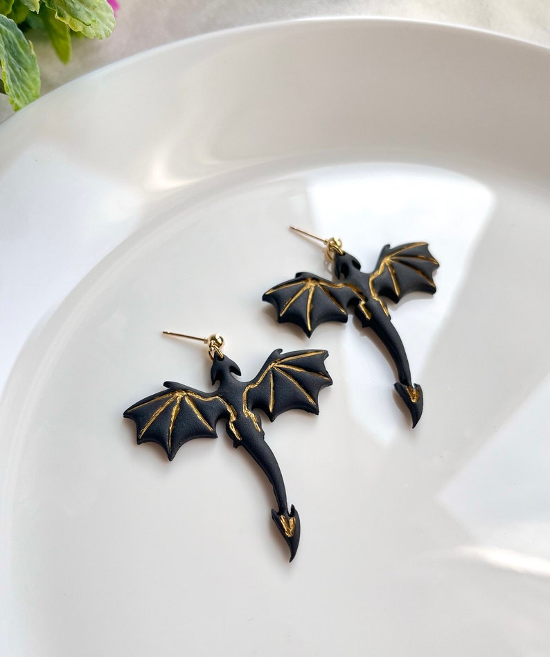 Celestial Dragon Earrings Black Dragon Earrings Gothic Flying Dragon ...