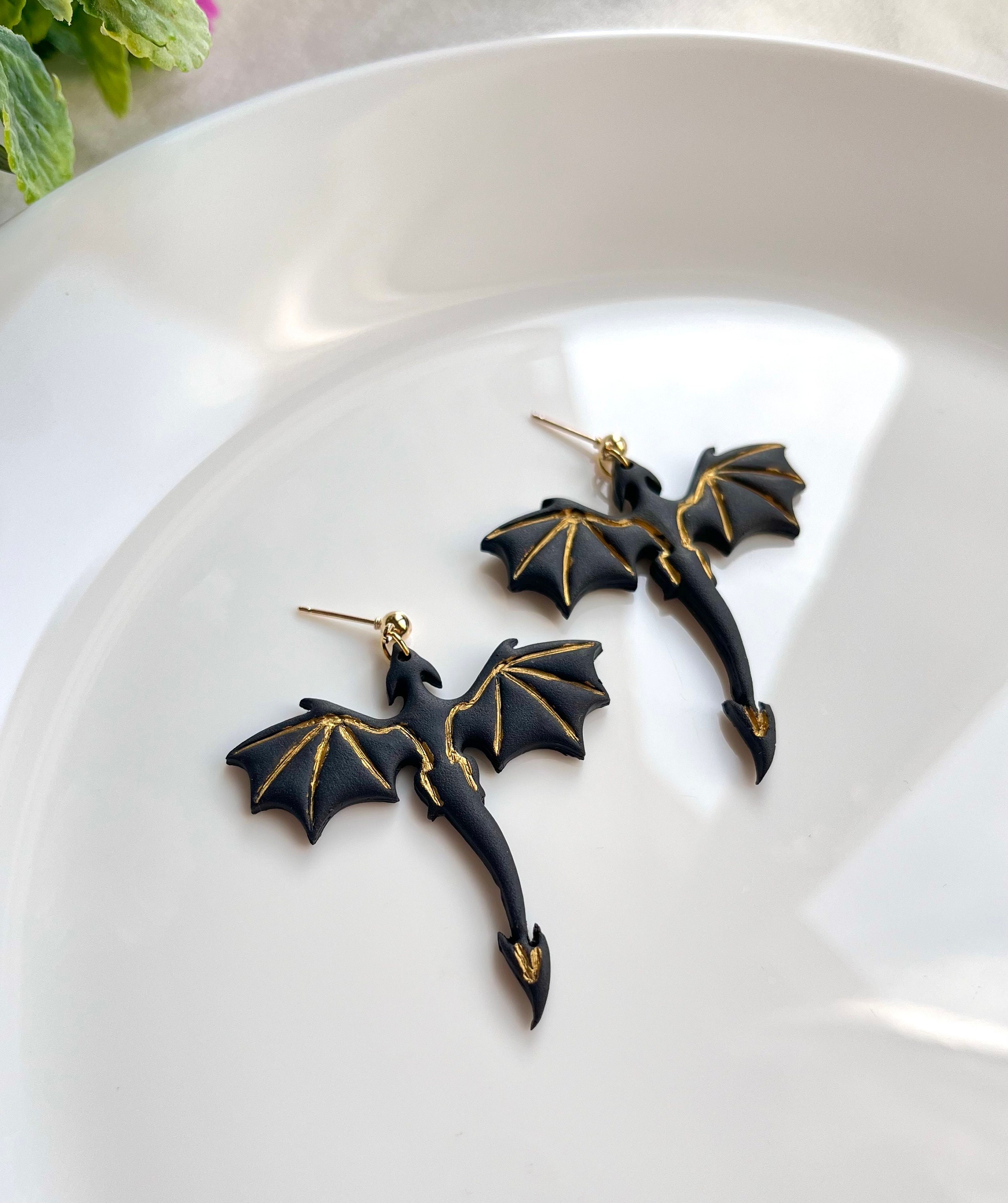 Celestial Dragon Earrings Black Dragon Earrings Gothic Flying Dragon ...
