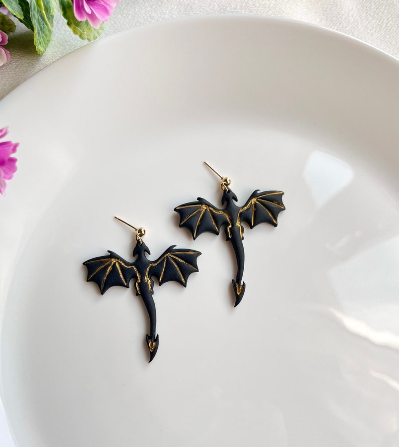 Celestial Dragon Earrings Black Dragon Earrings Gothic Flying Dragon ...