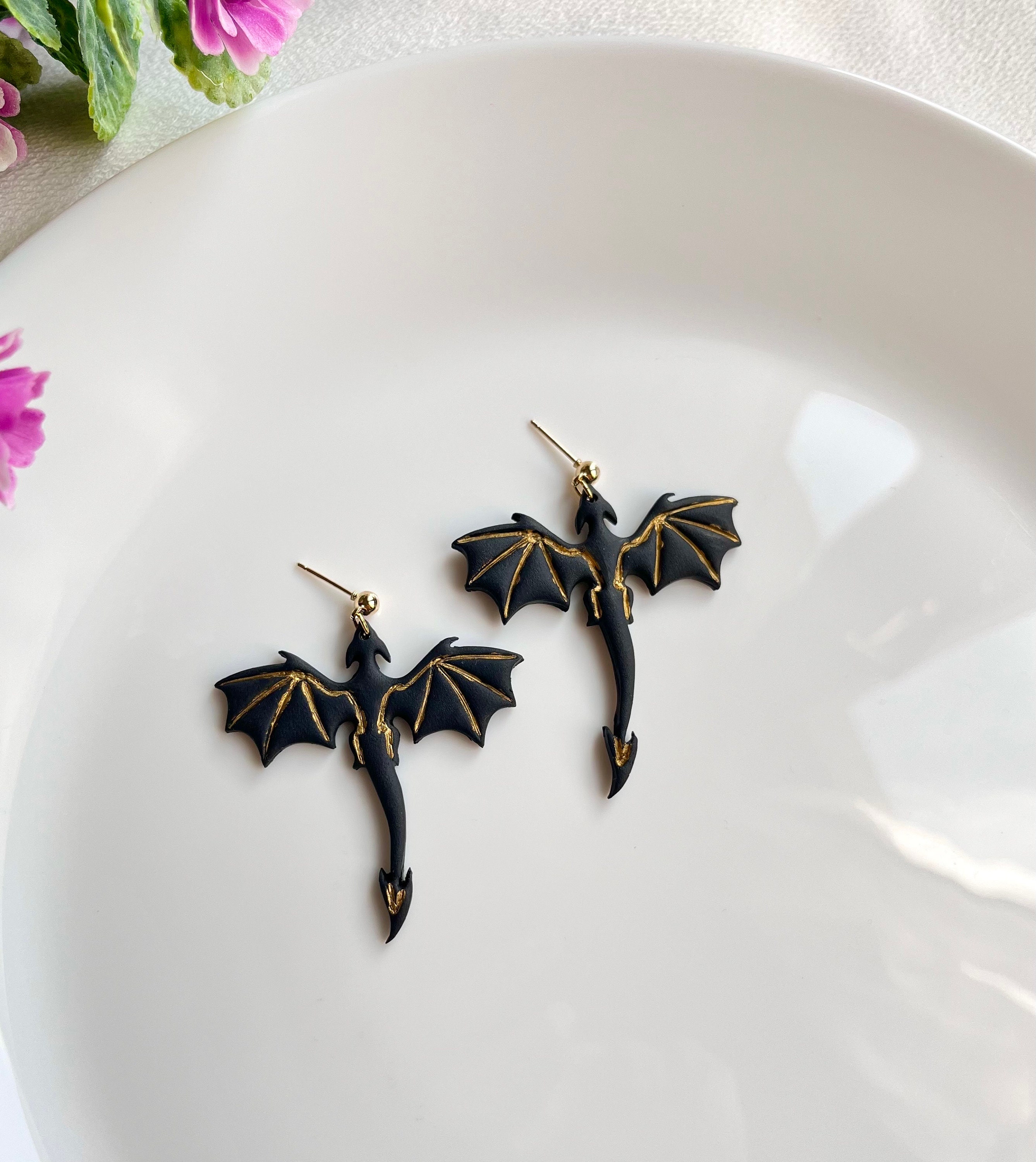 Celestial Dragon Earrings Black Dragon Earrings Gothic Flying Dragon ...