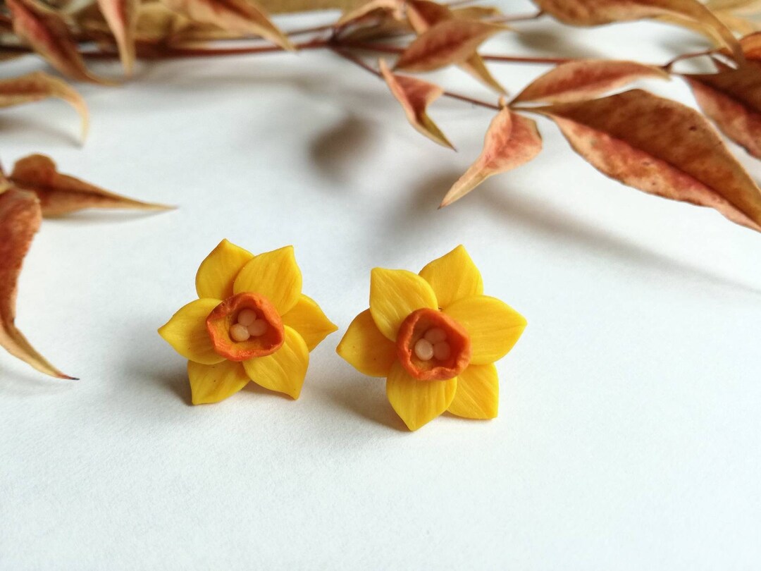 Daffodil Earrings, Yellow Daffodil Earrings, Floral Clay Earrings ...