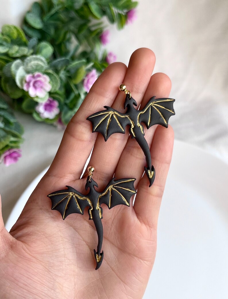 Celestial Dragon Earrings Black Dragon Earrings Gothic Flying Dragon ...