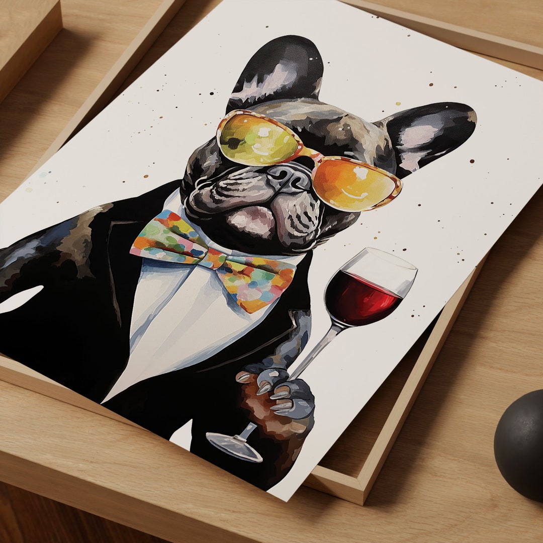 Funny Frenchie Art Print, French Bulldog Gifts, Watercolour Dog Wall ...