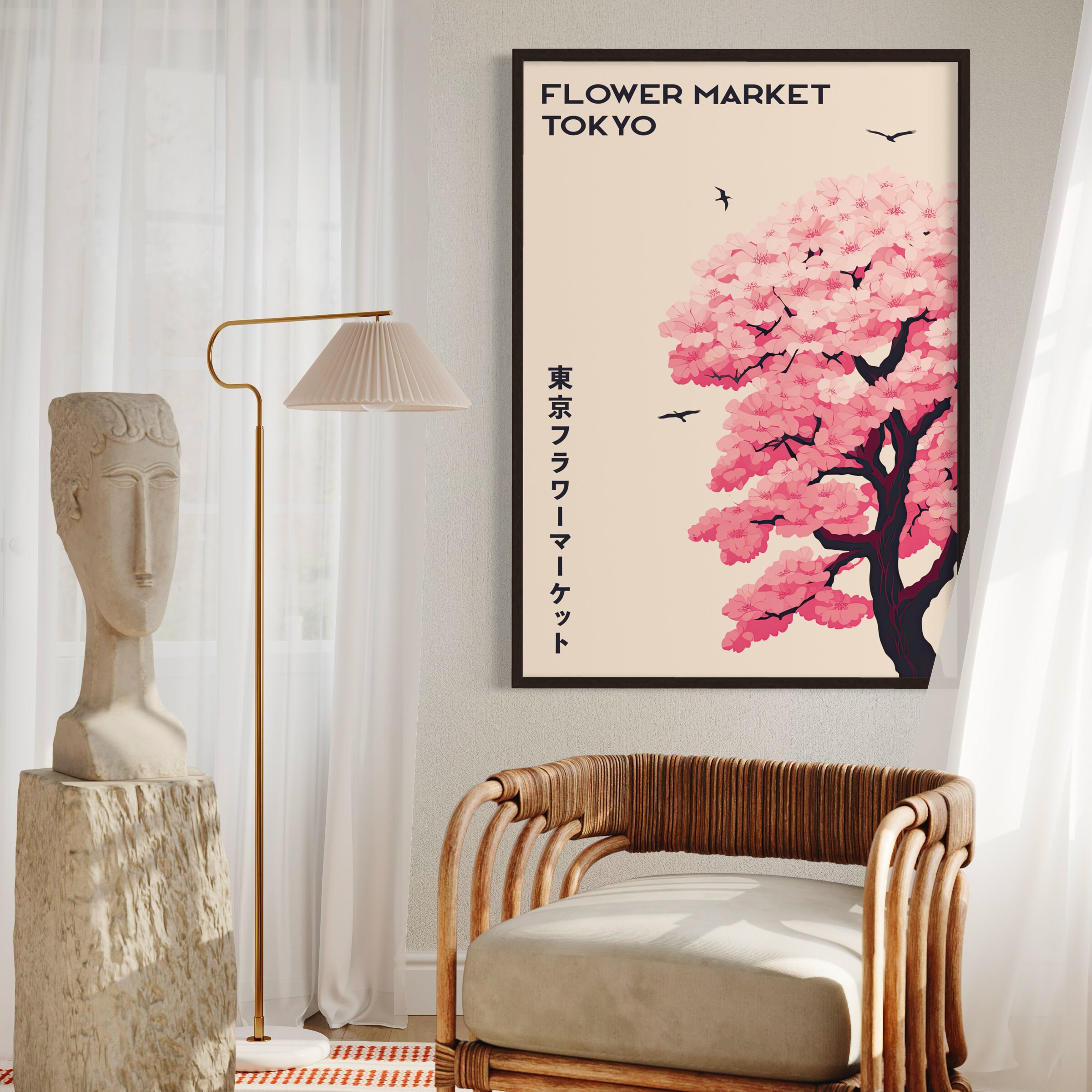 Tokyo Flowers Art Print, Sakura Tree Wall Art, Osaka Flower Market ...