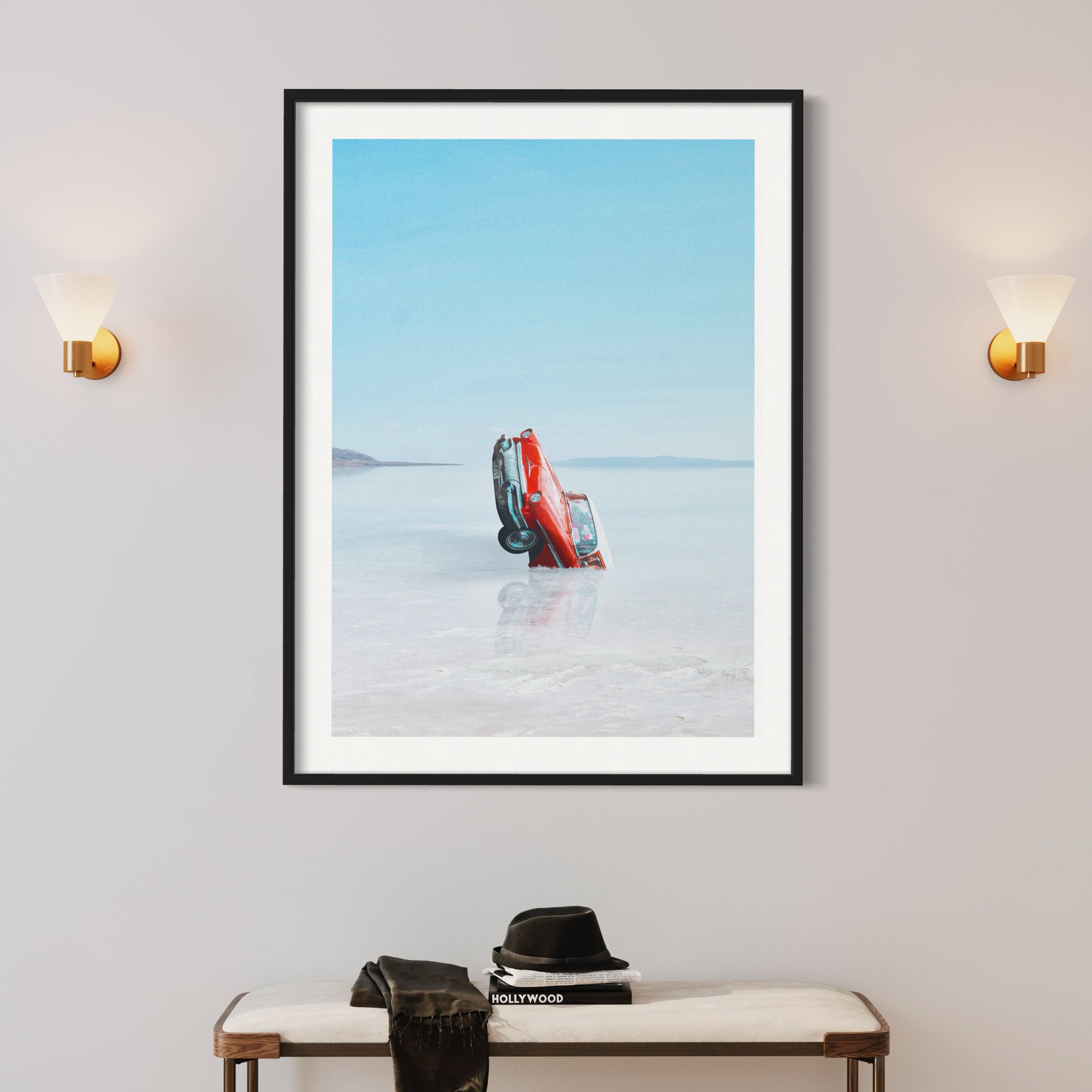 Fallout Vibes Art Print, Classic Americana Wall Art, Red Vintage Car ...