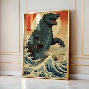 Classic Godzilla Japanese Wall Art, Traditional Japan Wave Print, the ...