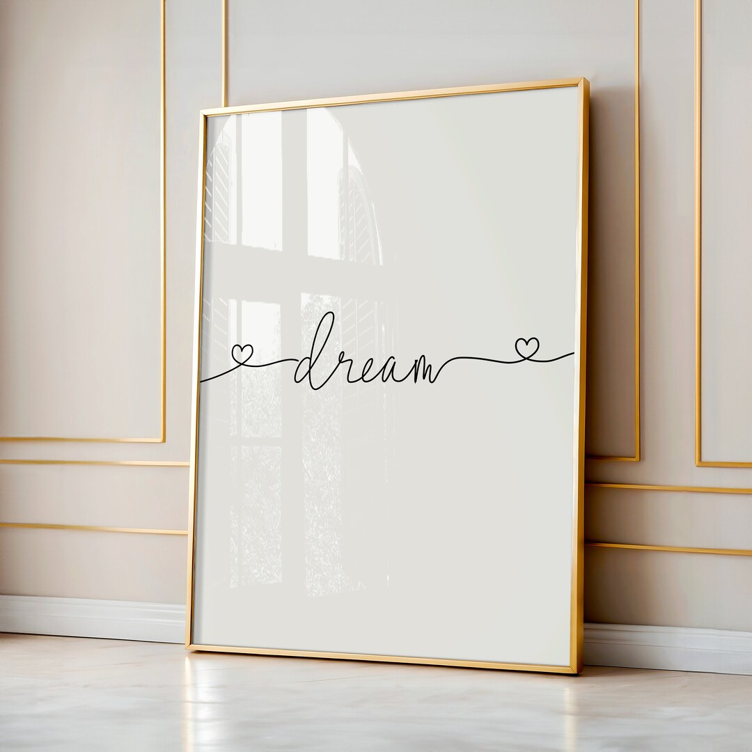 Dream Minimal Script Font Art, Black and White Home Decor, Pretty Wall ...