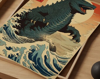 The Great Wave off Kanagawa, Godzilla, Art Print - Etsy