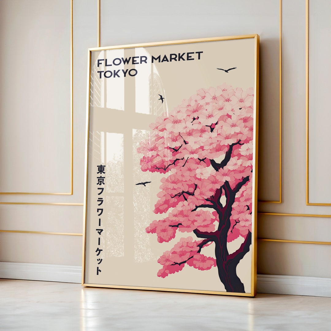 Tokyo Flowers Art Print, Sakura Tree Wall Art, Osaka Flower Market ...