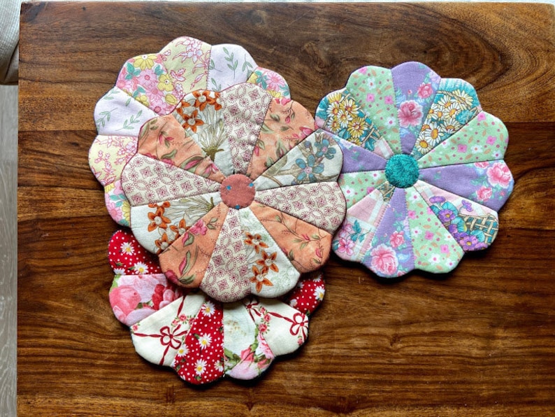 Downloadable PDF Sewing Pattern, Patchwork Flower Trivet, Coaster ...