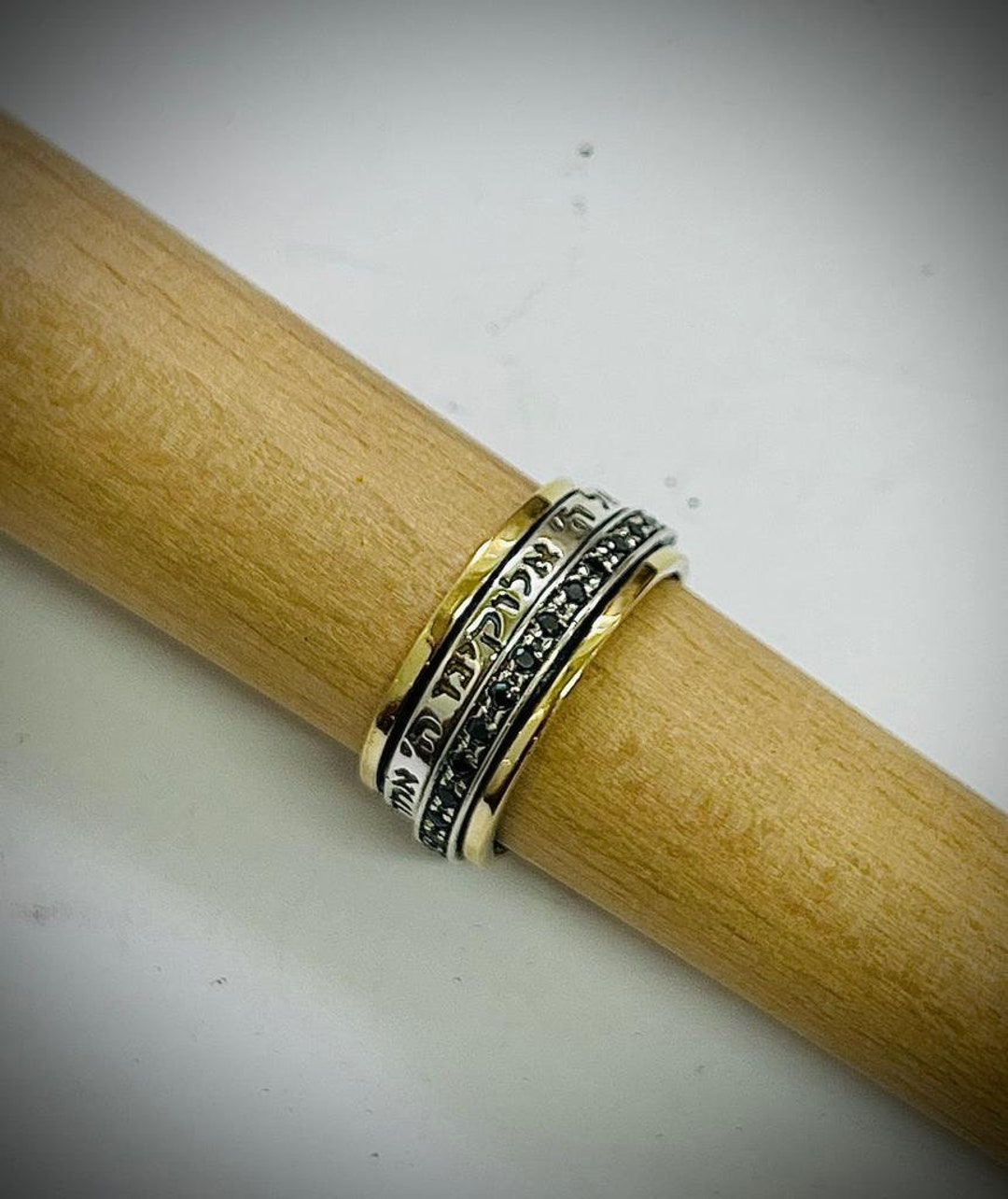 שמע ישראל Shma Israel Ring, Spinner Ring, 9K Gold and Silver Ring ...