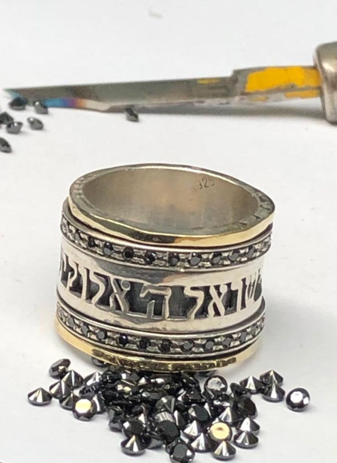 Silver Shema Israel Ring, Gold and Silver Ring, Kabbalah Ring, Jewish ...