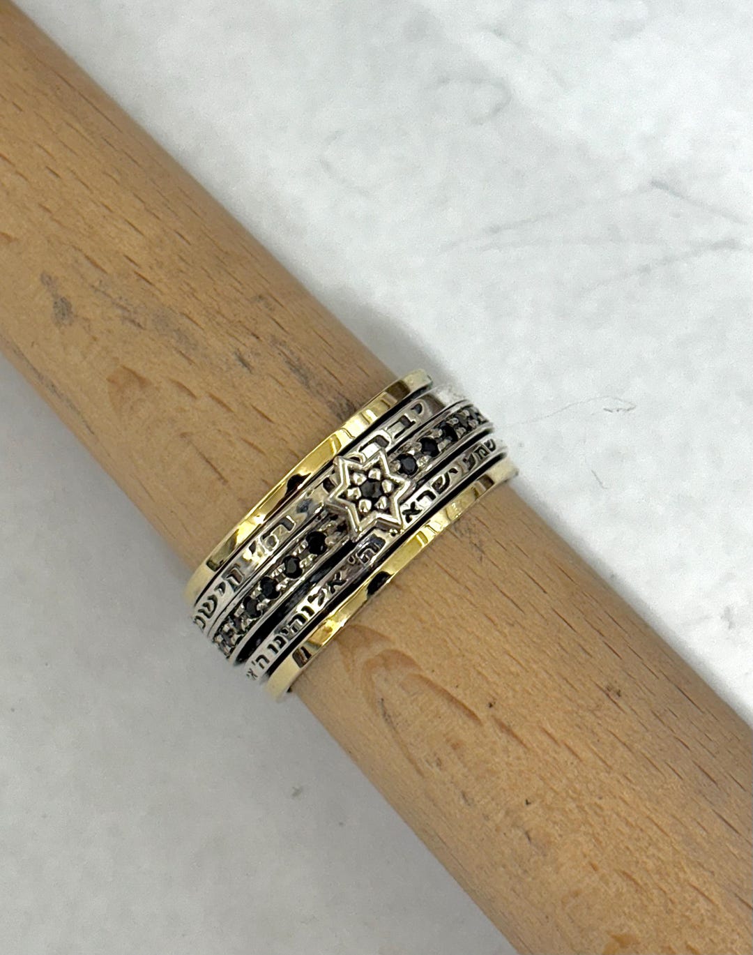 Shema Israel and God Bless You Spinner Ring,black Onyx Stone Setting ...