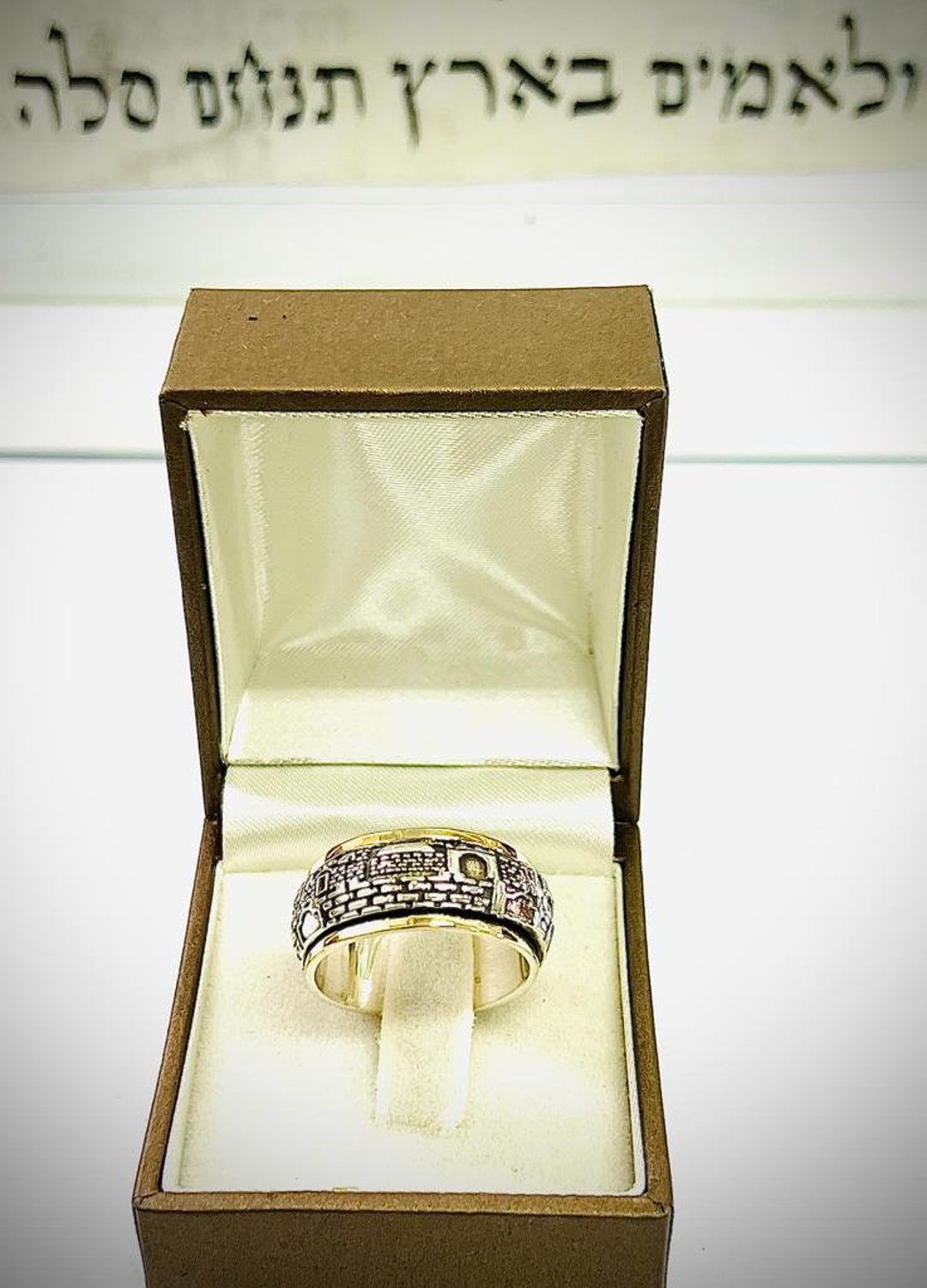 Jerusalem Ring, 9k Yellow Gold Ring, Handmade Spinning Band Ring, 925 ...