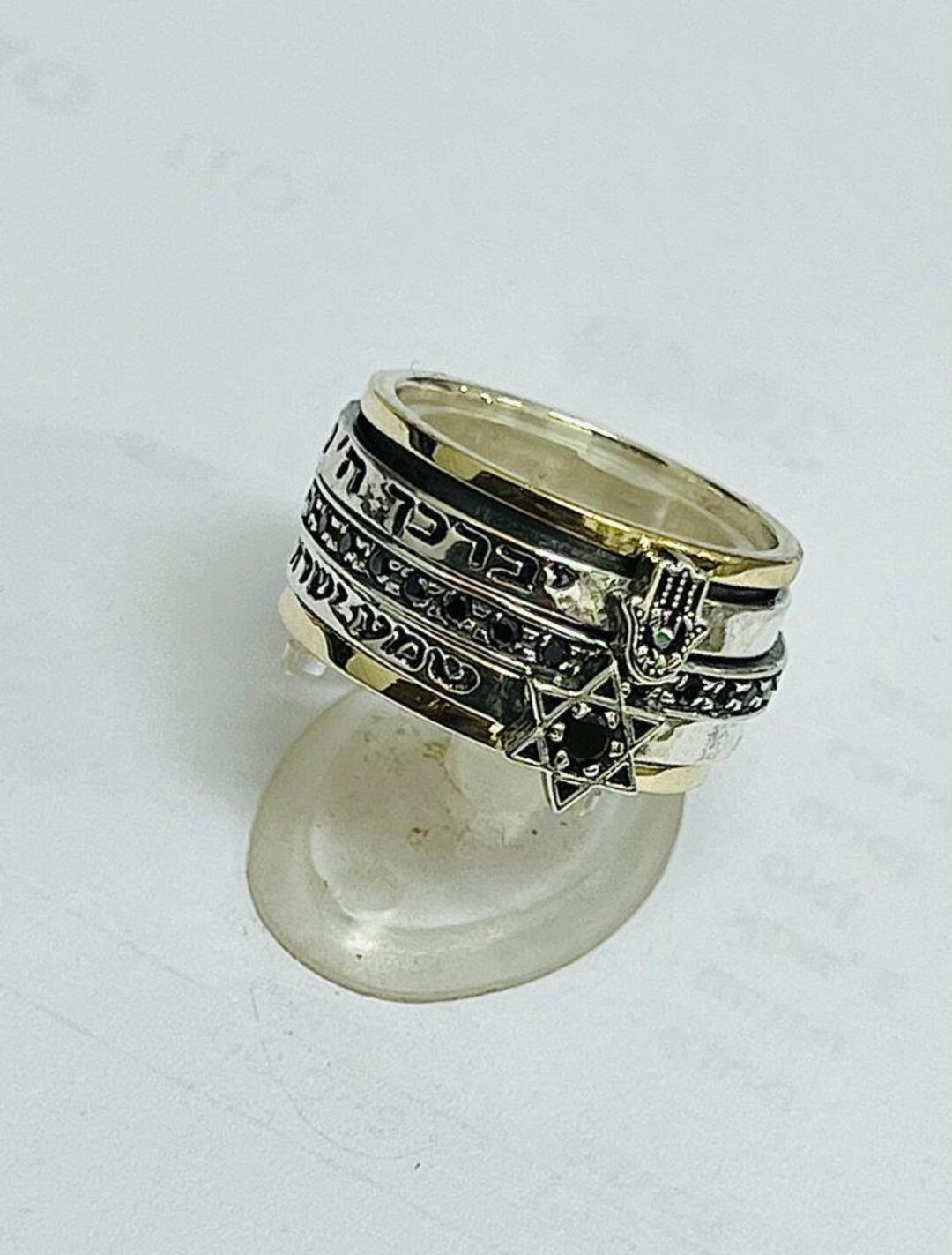 God Bless You & Shema Israel Ring, Two Blessing Spinner Ring, 9K Gold ...