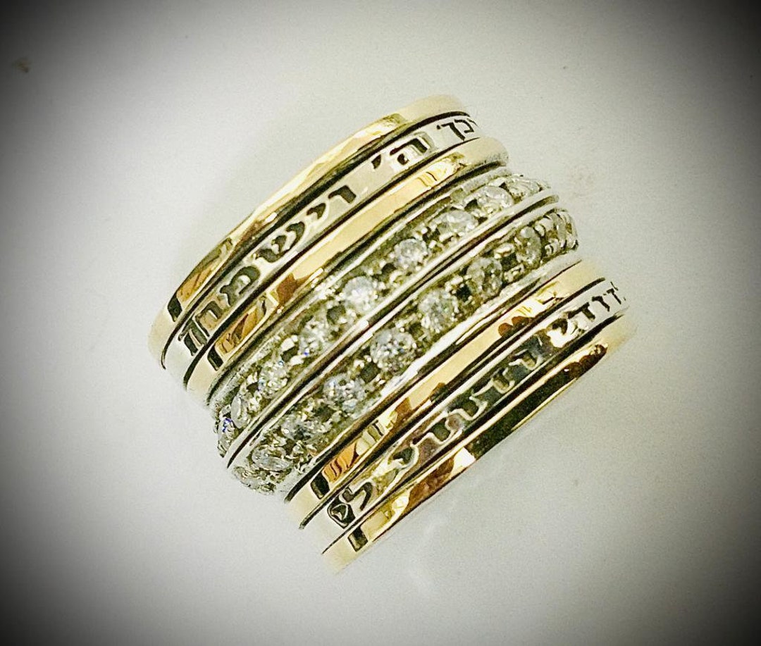 God Bless You & I Am My Beloved Ring, Gold and Silver Ring, Zircon ...