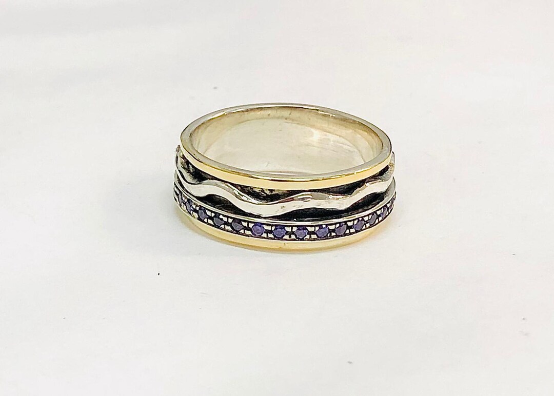Sapphire Spinner Ring , 9k Yellow Gold Spinner Ring, Gold Statement ...