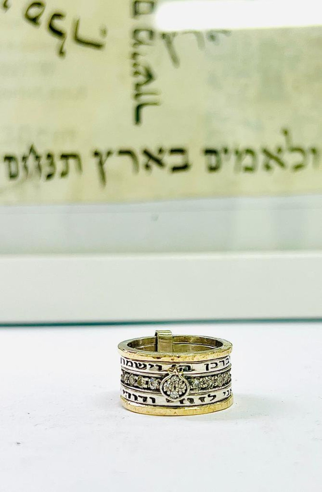I Am My Beloved Ring, Ani Ledodi Ring, 9K Gold and Silver Ring, Zircon ...
