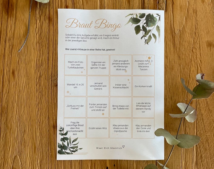 JGA Spiele Set zum Ausdrucken, sechs Spiele Vorlagen ...