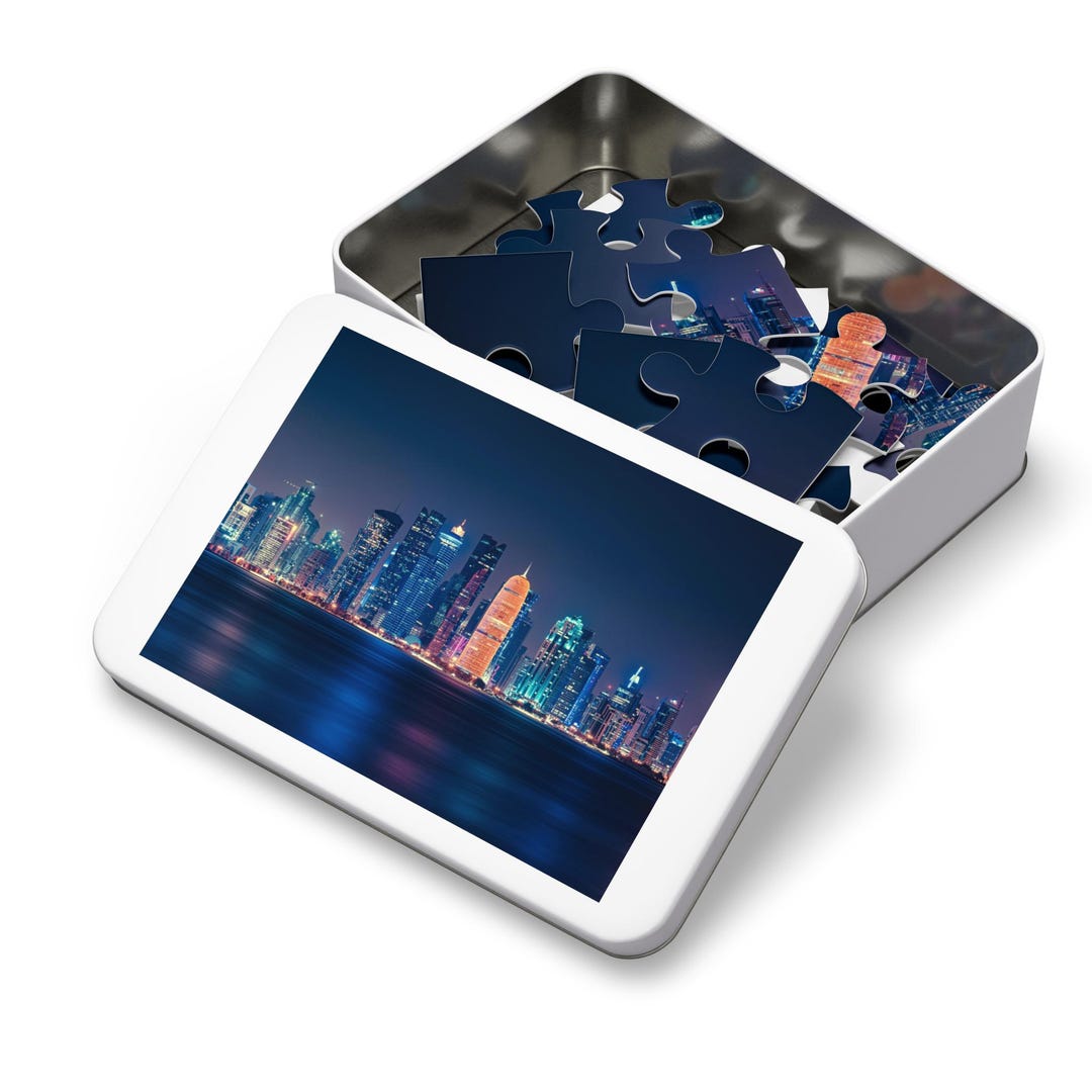 City Skyline Jigsaw Puzzle With Tin - Night View Puzzle, Unique Gift ...