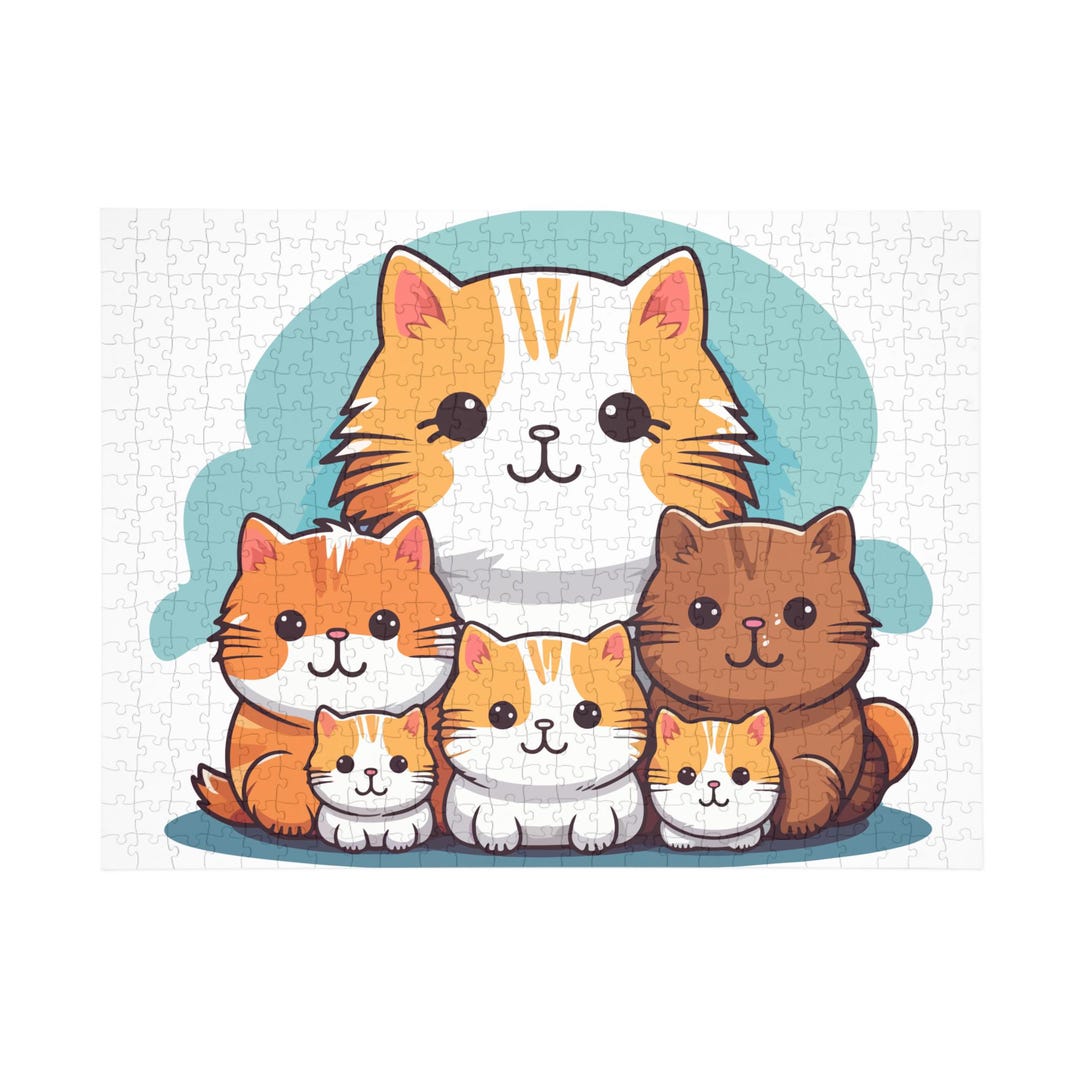 Cute Cat Family Puzzle, Adorable Pet Jigsaw, Cat Lover Gift, Cozy ...