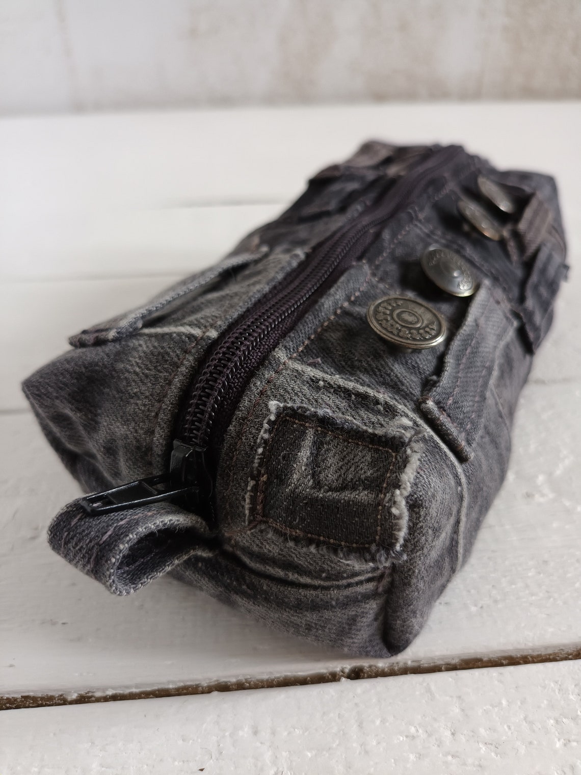 DENIM PENCIL POUCH, Denim Zipper Clutch, Upcycled Pencil Case ...