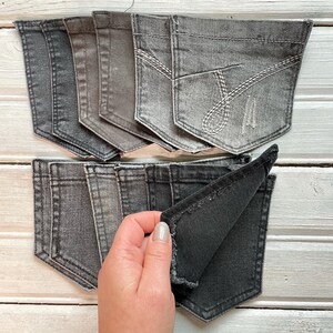 GREY DENIM POCKETS, Upcycled Detached Jeans Pockets for Diy Crafts, Set ...