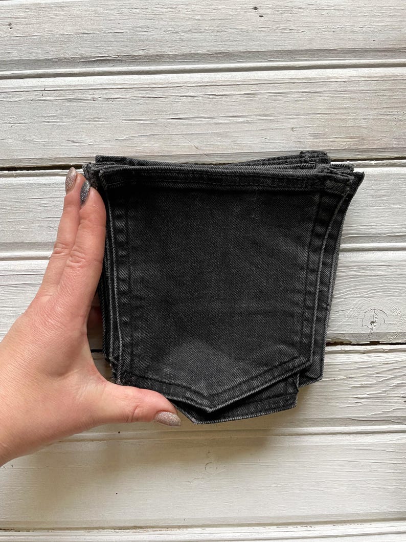 BLACK DENIM POCKETS, Upcycled Black and Dark Grey Detached Jeans ...