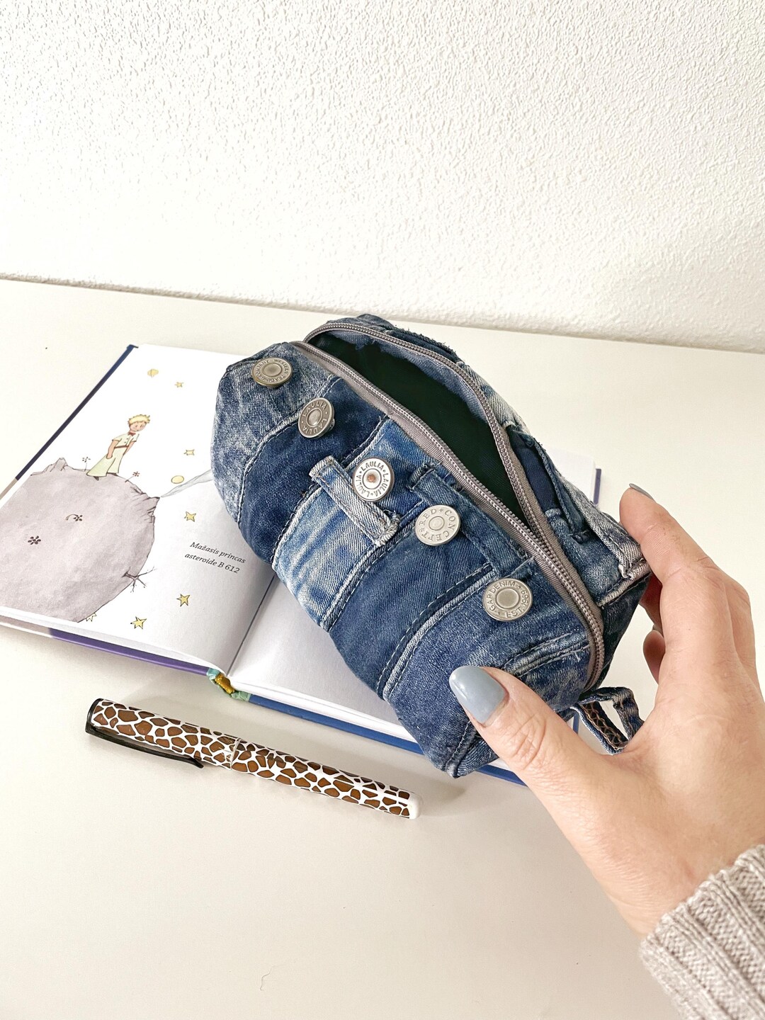 UPCYCLED PENCIL CASE, Handmade School Pencil Case, Blue Denim Clutch ...