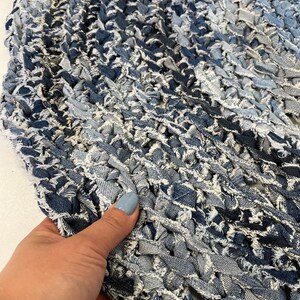 UPCYCLED DENIM RUG, Round Crochet Carpet, Blue Denim Rug, Handmade ...