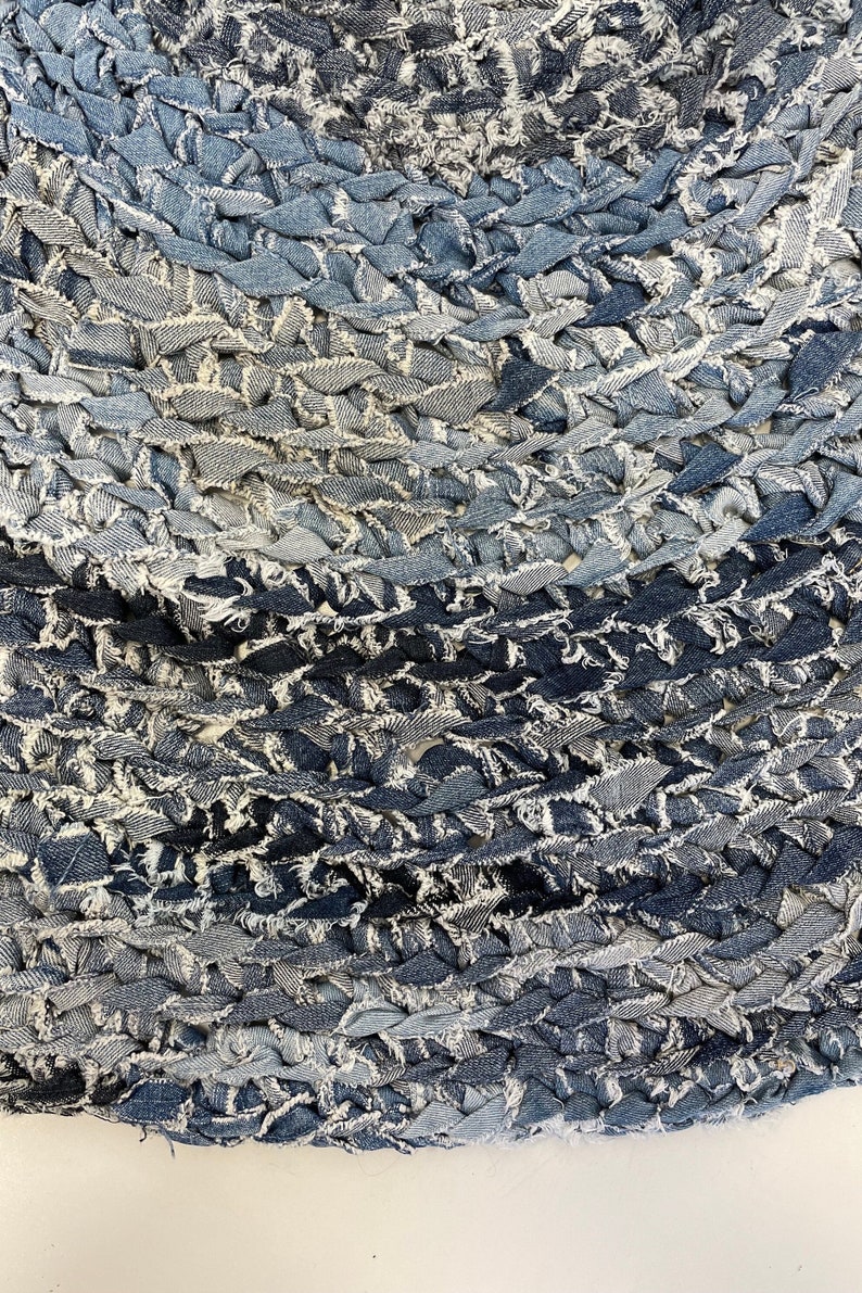 UPCYCLED DENIM RUG, Round Crochet Carpet, Blue Denim Rug, Handmade ...