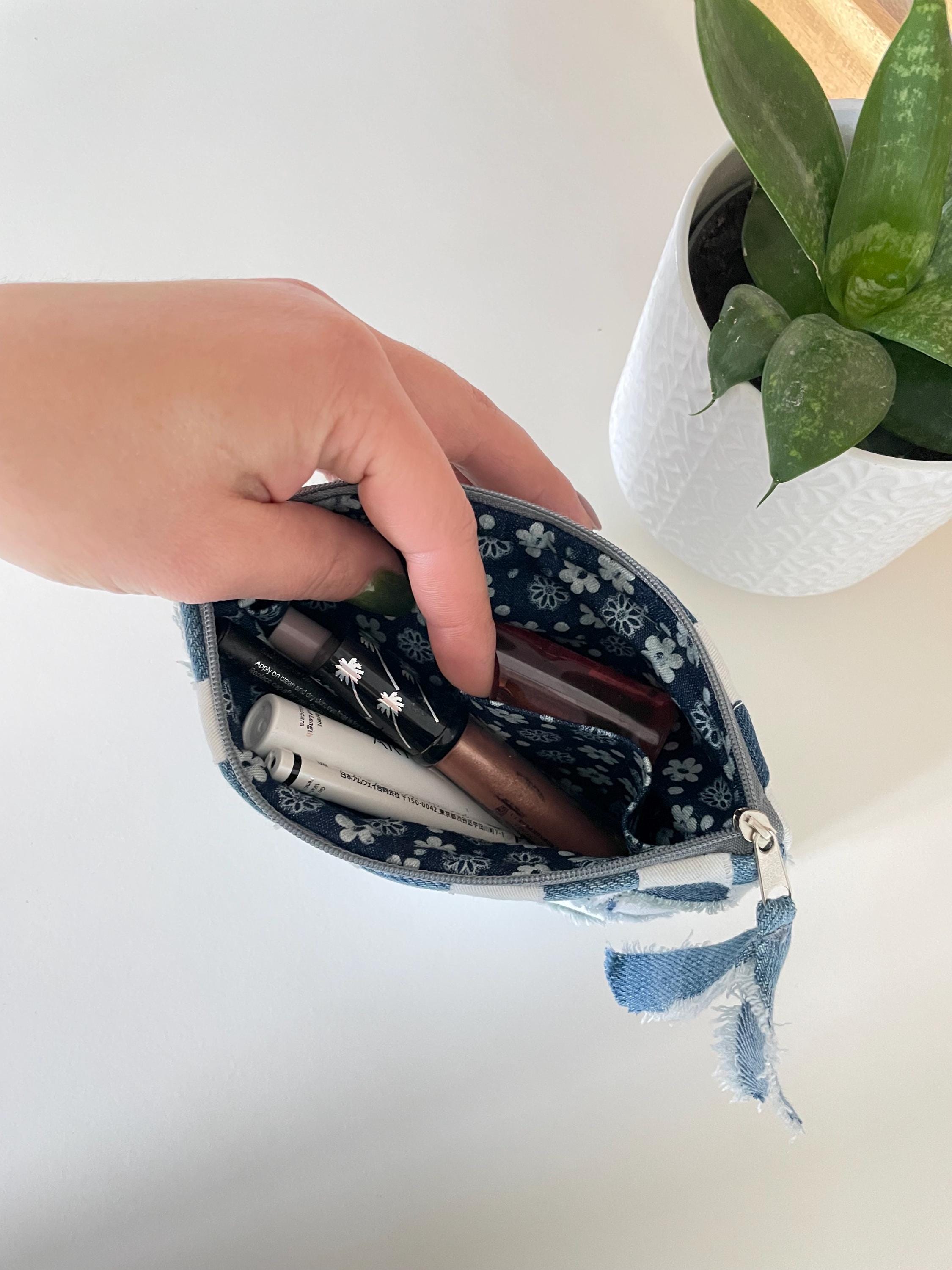 ZIPPER DENIM POUCH, Small Items Sustainable Jeans Wallet, Handcrafted ...