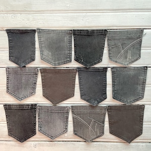 GREY DENIM POCKETS, Upcycled Detached Jeans Pockets for Diy Crafts, Set ...