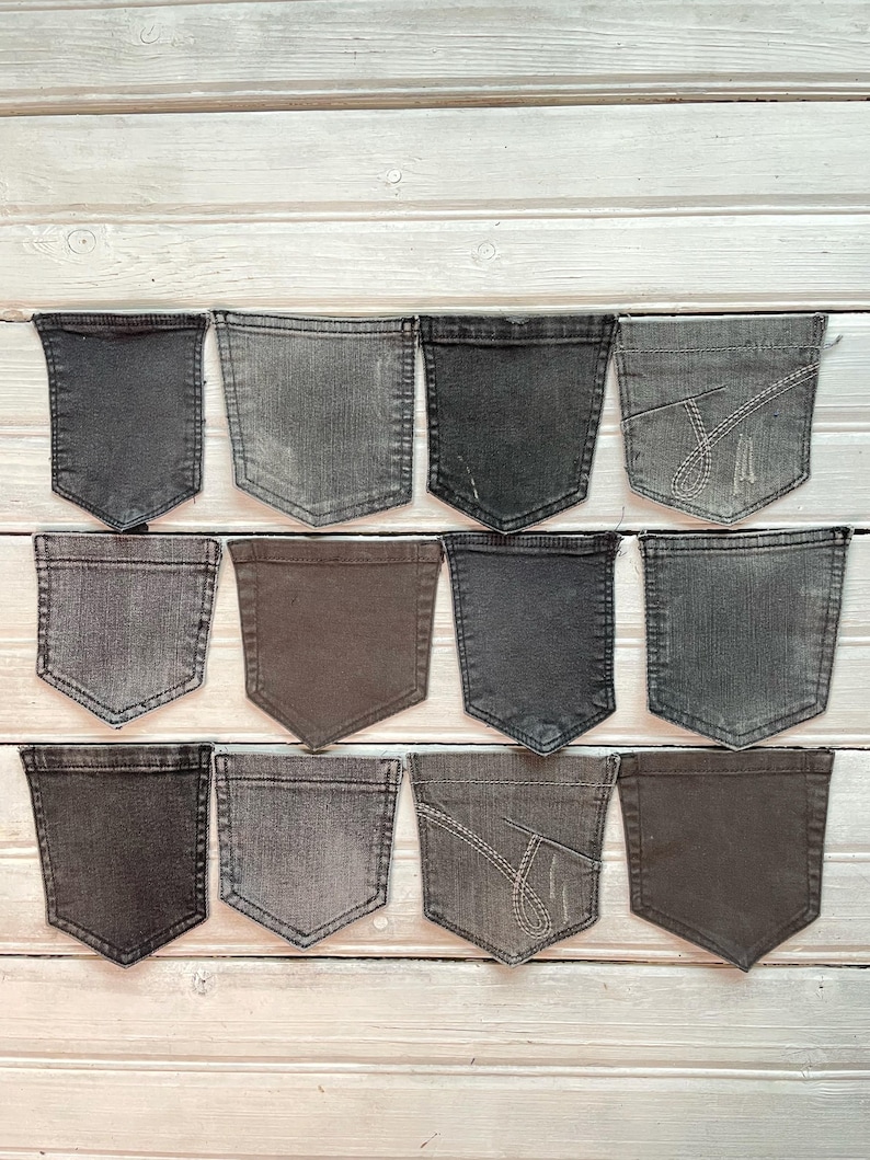 GREY DENIM POCKETS, Upcycled Detached Jeans Pockets for Diy Crafts, Set ...