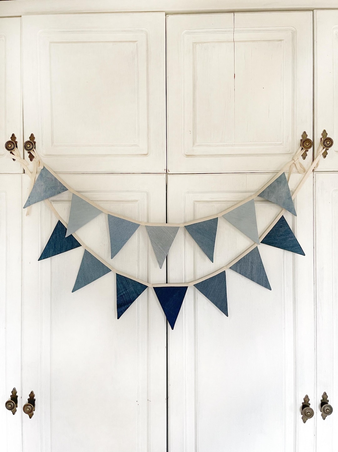 DENIM FLAGS GARLAND, Light or Dark Blue Bunting, Fabric Pennant Banner ...