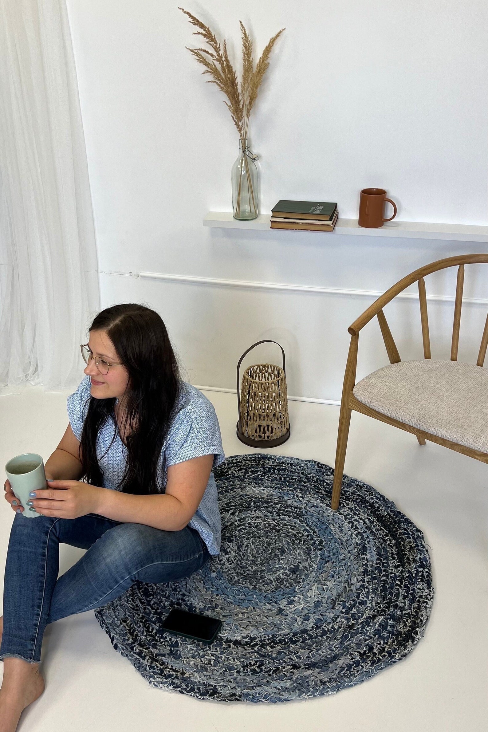 UPCYCLED DENIM RUG, Round Crochet Carpet, Blue Denim Rug, Handmade ...