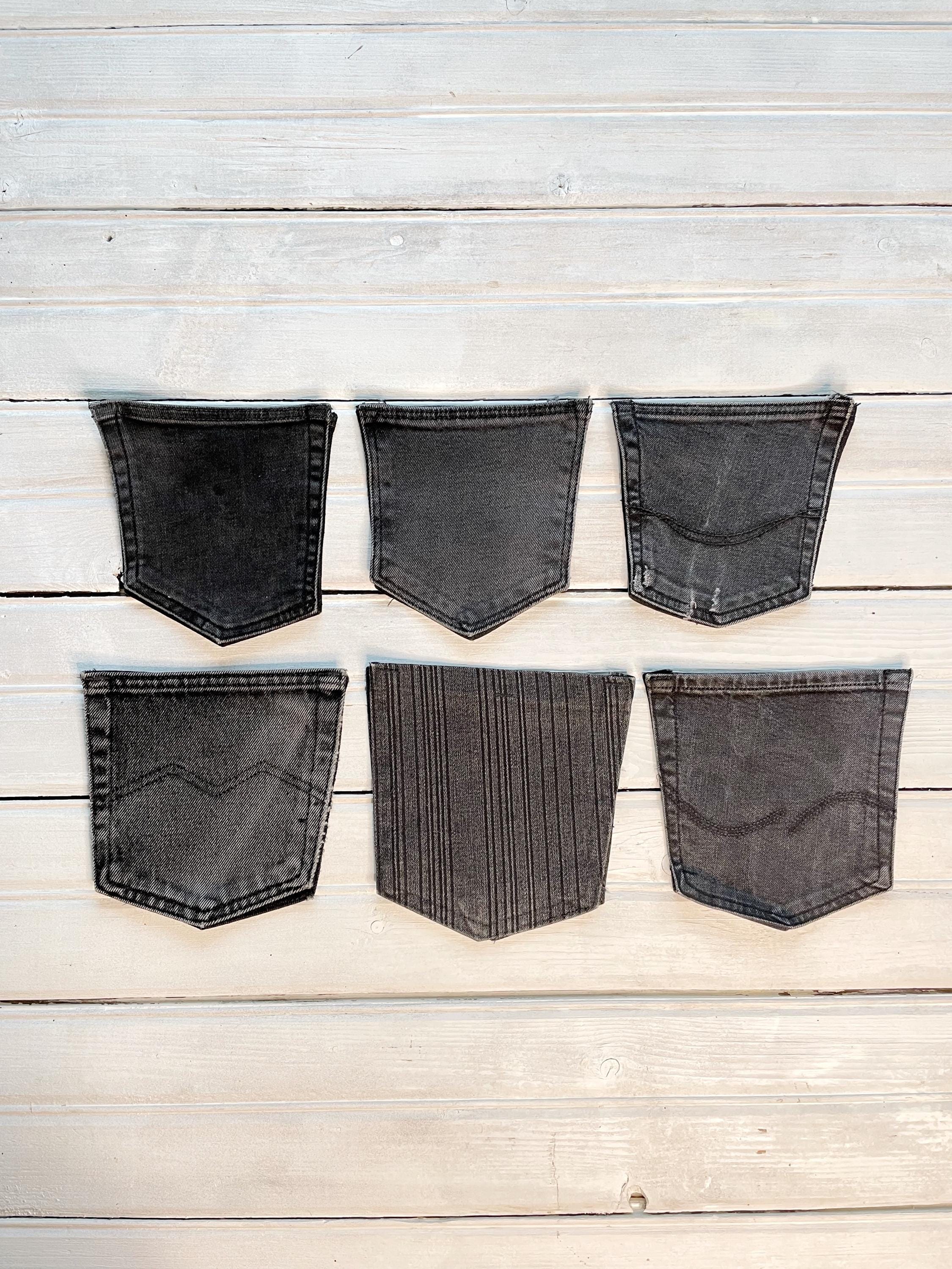 BLACK DENIM POCKETS, Upcycled Black and Dark Grey Detached Jeans ...