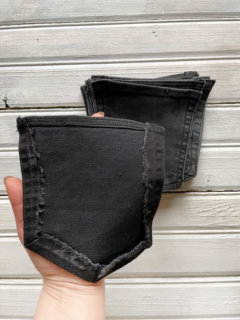 BLACK DENIM POCKETS, Upcycled Black and Dark Grey Detached Jeans ...