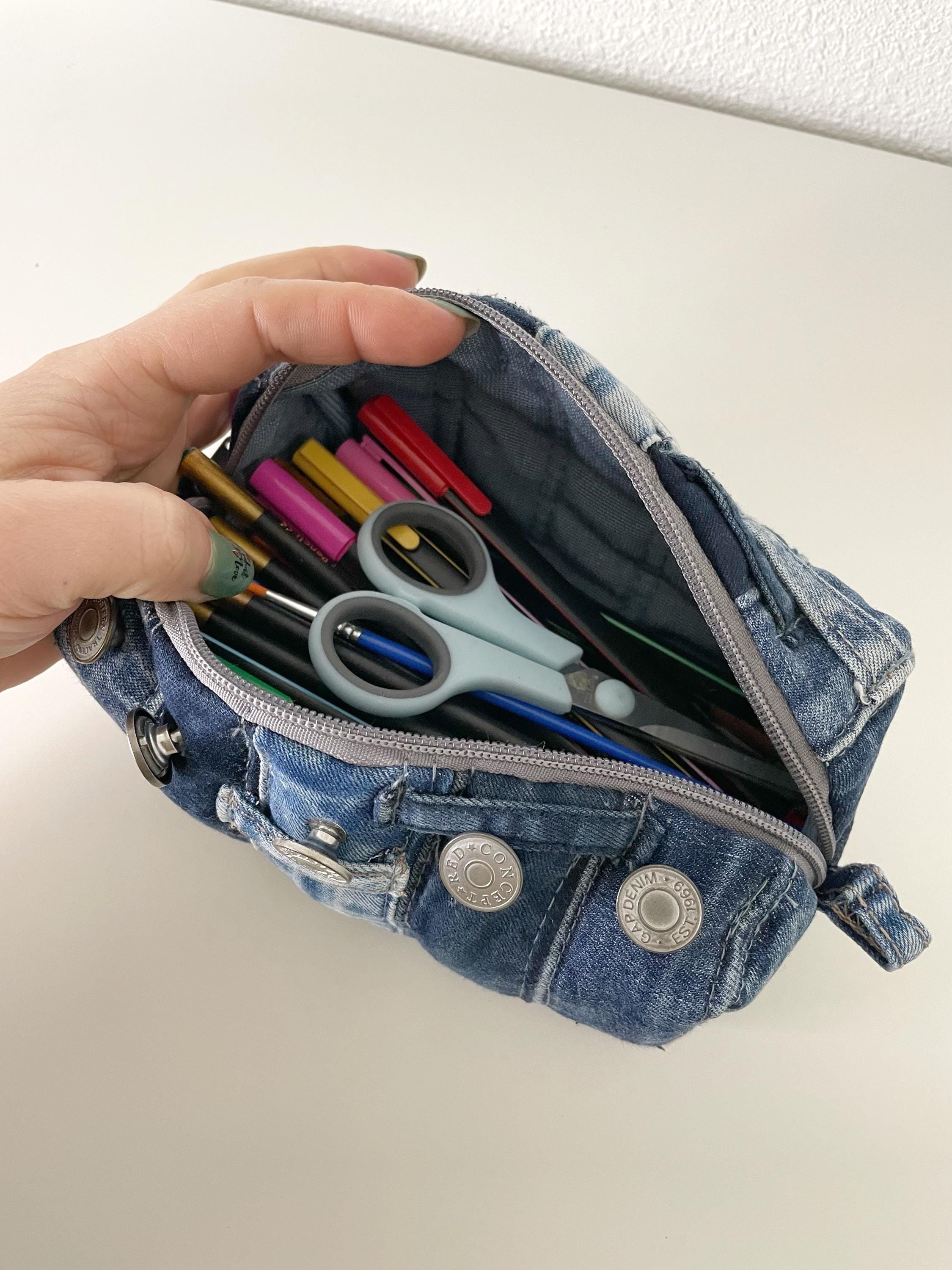 UPCYCLED PENCIL CASE, Handmade School Pencil Case, Blue Denim Clutch ...