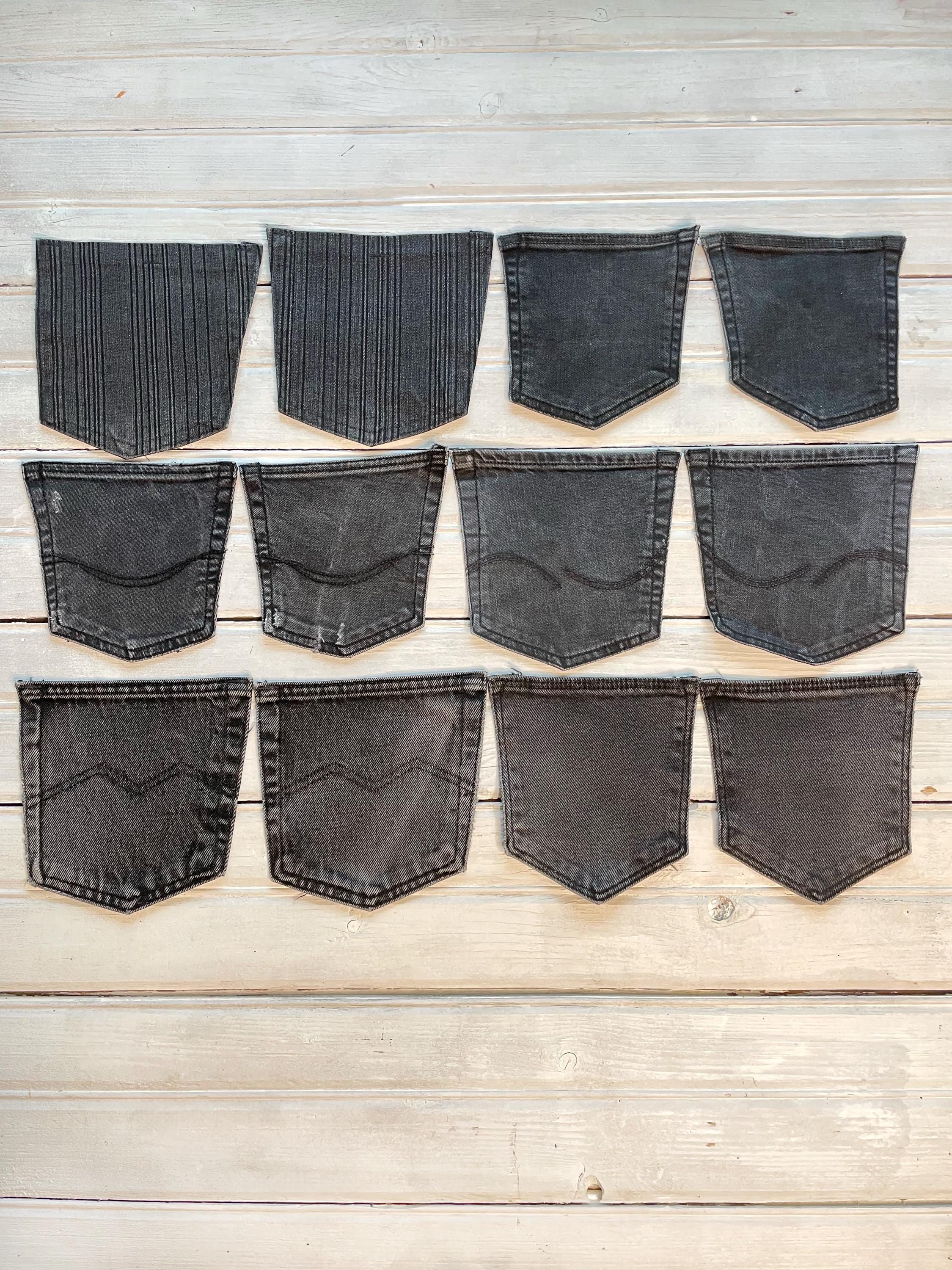 BLACK DENIM POCKETS, Upcycled Black and Dark Grey Detached Jeans ...