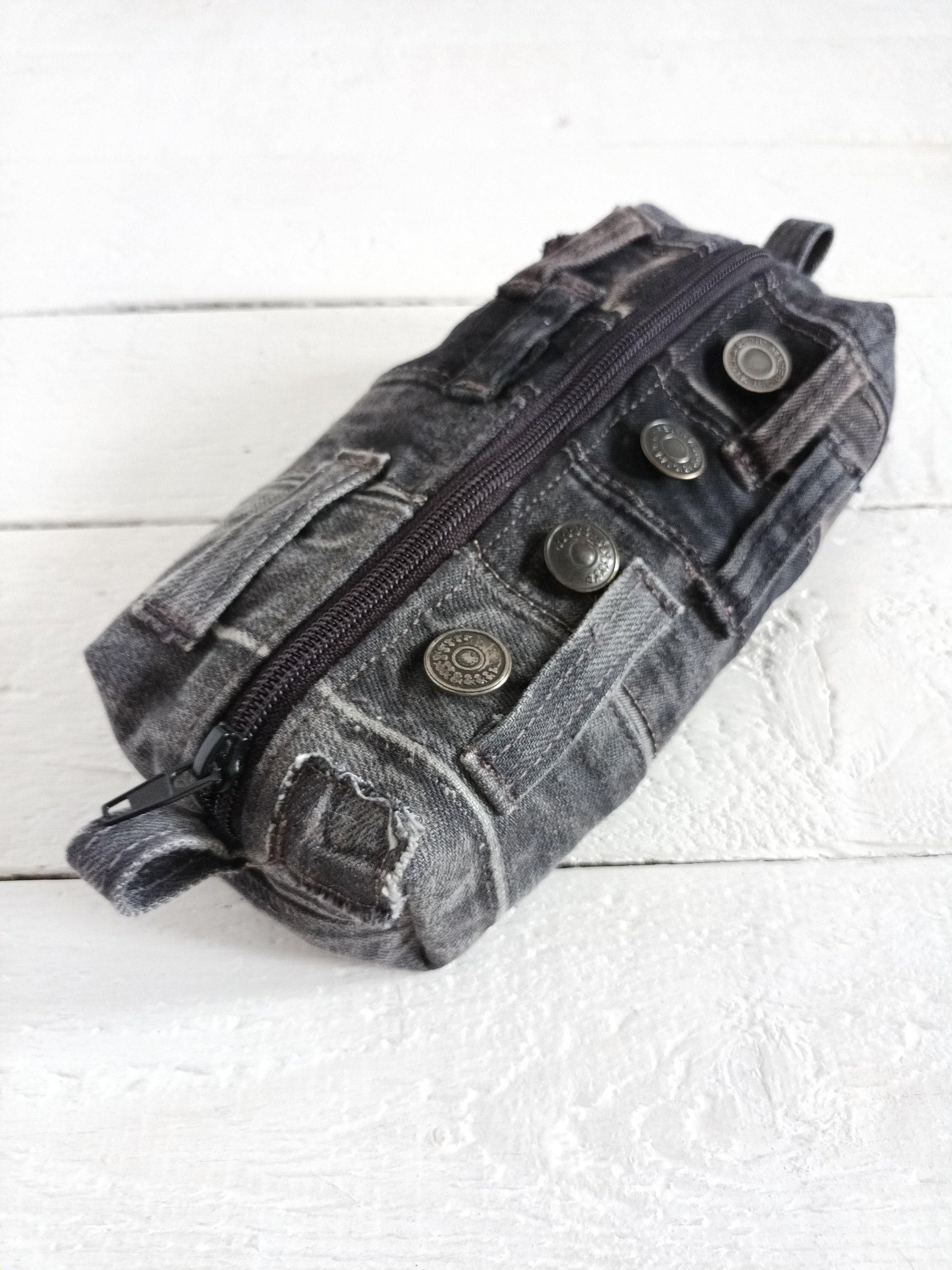 DENIM PENCIL POUCH, Denim Zipper Clutch, Upcycled Pencil Case ...