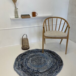 UPCYCLED DENIM RUG, Round Crochet Carpet, Blue Denim Rug, Handmade ...