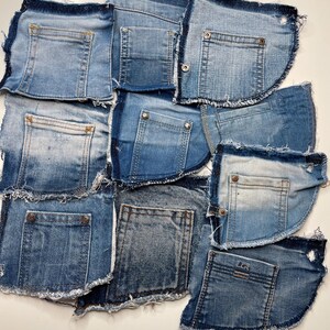 Reclaimed Denim Coin Pockets: Upcycled Blue Jeans Scrap Pack - Etsy
