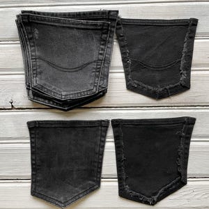 BLACK DENIM POCKETS, Upcycled Black and Dark Grey Detached Jeans ...
