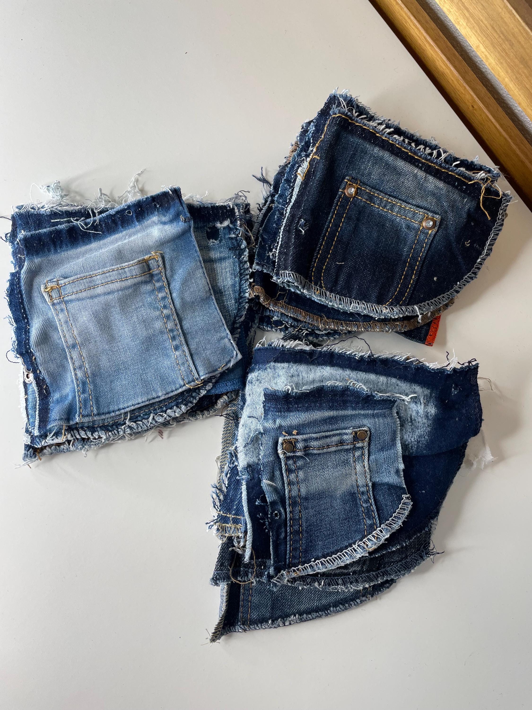 10 DENIM COIN POCKETS Set, Blue Small Jean Pockets Bundle, Denim Scrap ...
