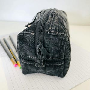 Upcycled Denim Pencil Pouch, Handmade Sustainable Zipper Clutch, Gray ...