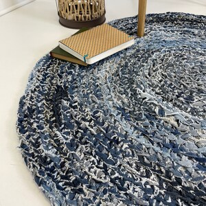 UPCYCLED DENIM RUG, Round Crochet Carpet, Blue Denim Rug, Handmade ...