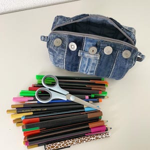 UPCYCLED PENCIL CASE, Handmade School Pencil Case, Blue Denim Clutch ...