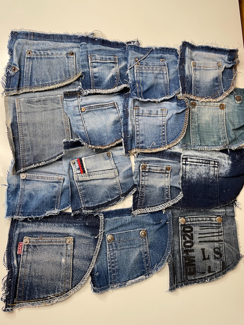 10 DENIM COIN POCKETS Set, Blue Small Jean Pockets Bundle, Denim Scrap ...