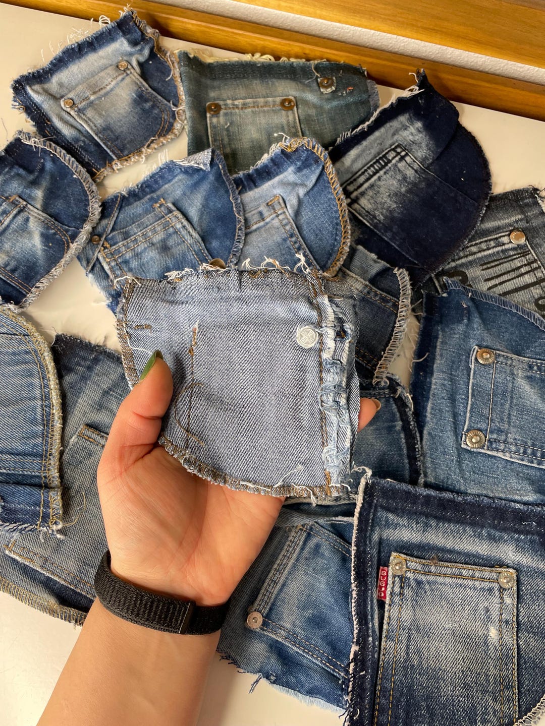 Reclaimed Denim Coin Pockets: Upcycled Blue Jeans Scrap Pack - Etsy